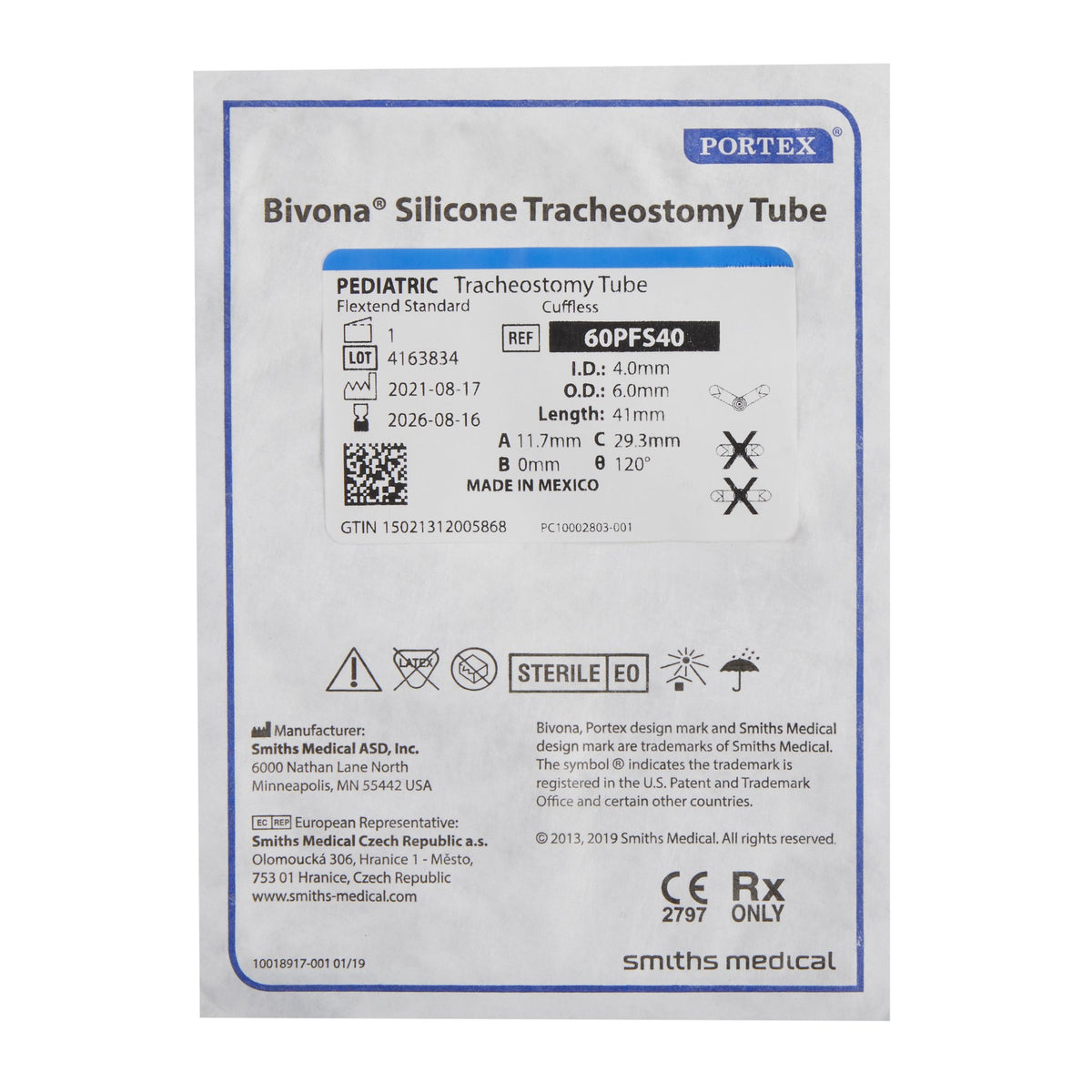 Uncuffed Tracheostomy Tube Pediatric 60PFS40 Silicone Bivona FlexTend ...