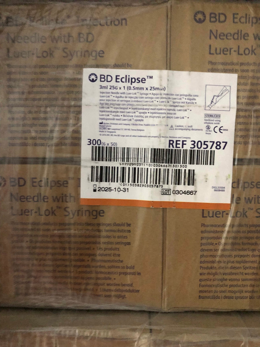 BD 305787 Eclipse™ Injection Needle w Luer-Lok Syringe 25G Case of 300 ...