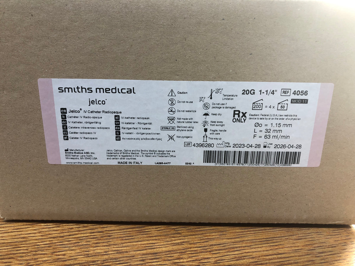 Jelco Straight Hub Radiopaque IV Catheter 20G x 1.25" EXP 2026 Case of ...