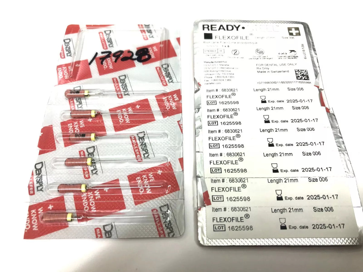 READY STEEL FLEXOFILE 6 Files/pack 21mm/25mm Multiple Sizes Dentsply M ...