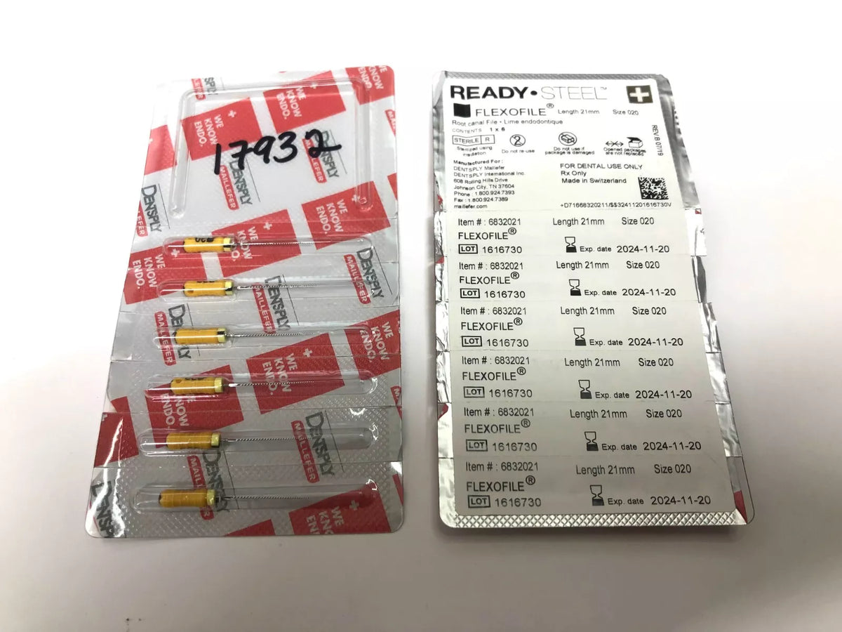 READY STEEL FLEXOFILE 6 Files/pack 21mm/25mm Multiple Sizes Dentsply M ...